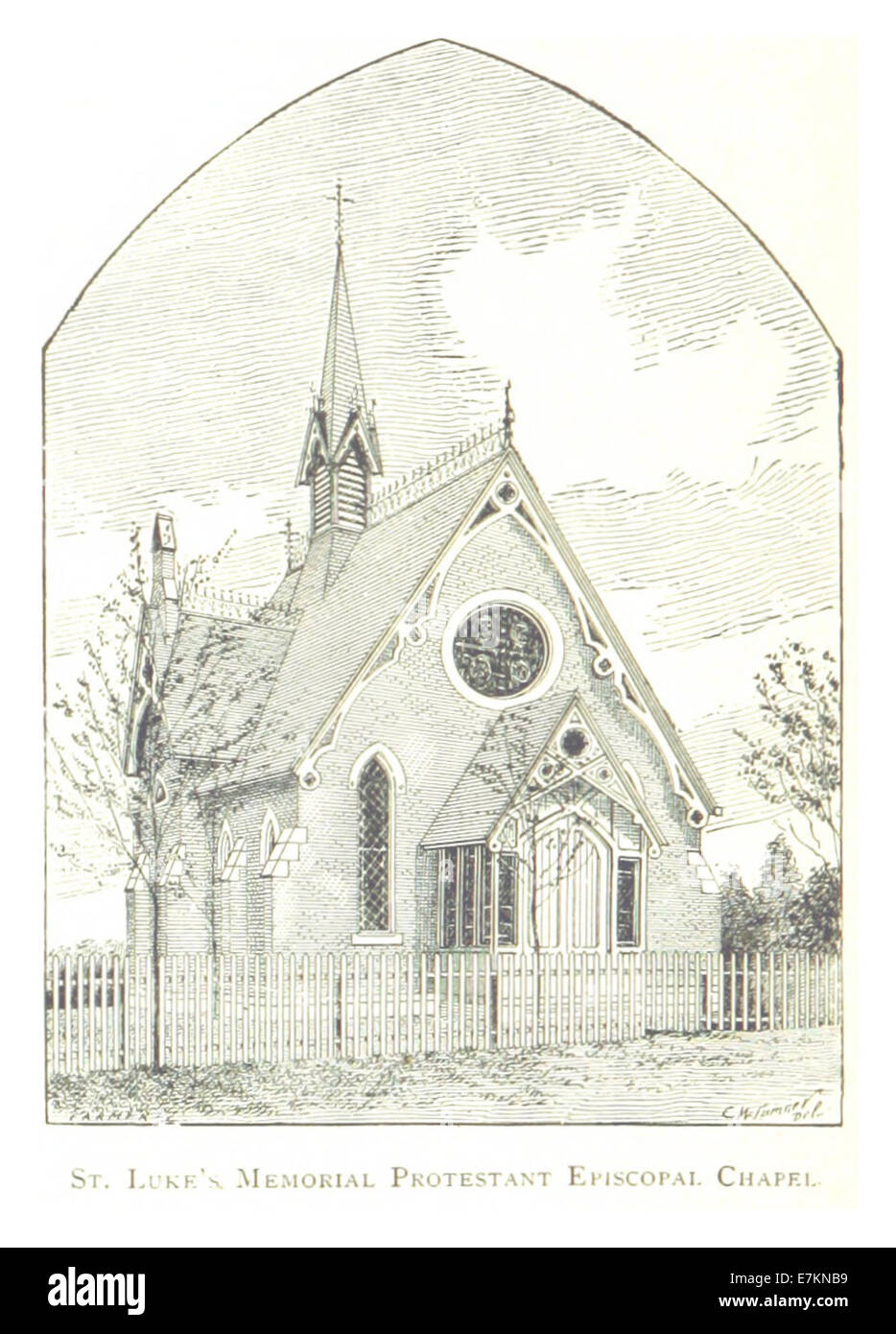 This historical sketch from 1884 depicts St. Luke's Protestant ...