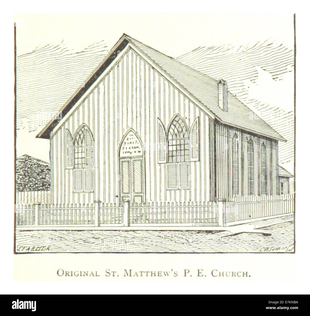 A 1884 sketch of the original St. Matthew's Protestant Episcopal Church ...