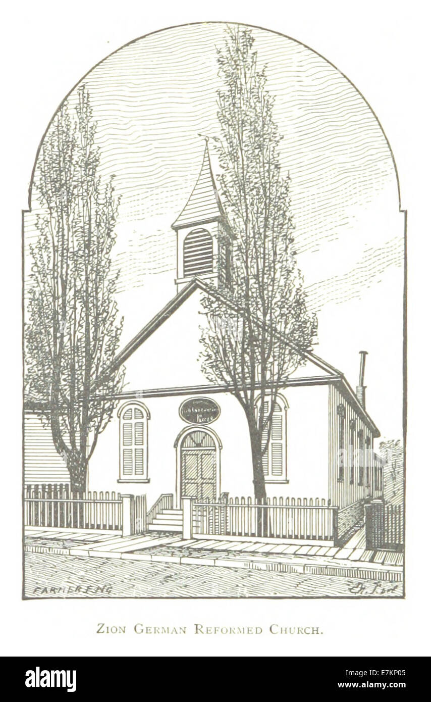 This 1884 drawing by Farmer illustrates the Zion German Reformed Church ...