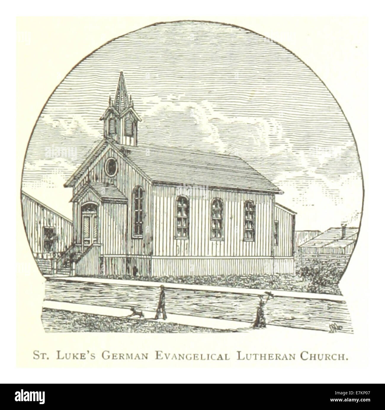 This 1884 drawing by Farmer depicts St. Luke's German Evangelical ...