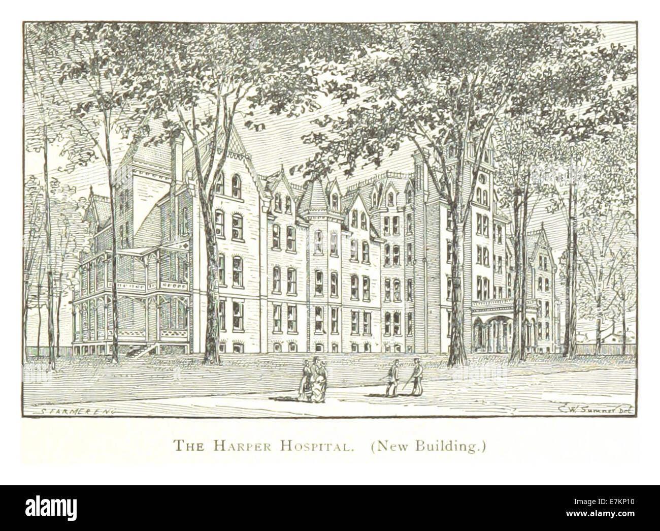 An 1884 sketch by Farmer of the new building for Harper Hospital in ...