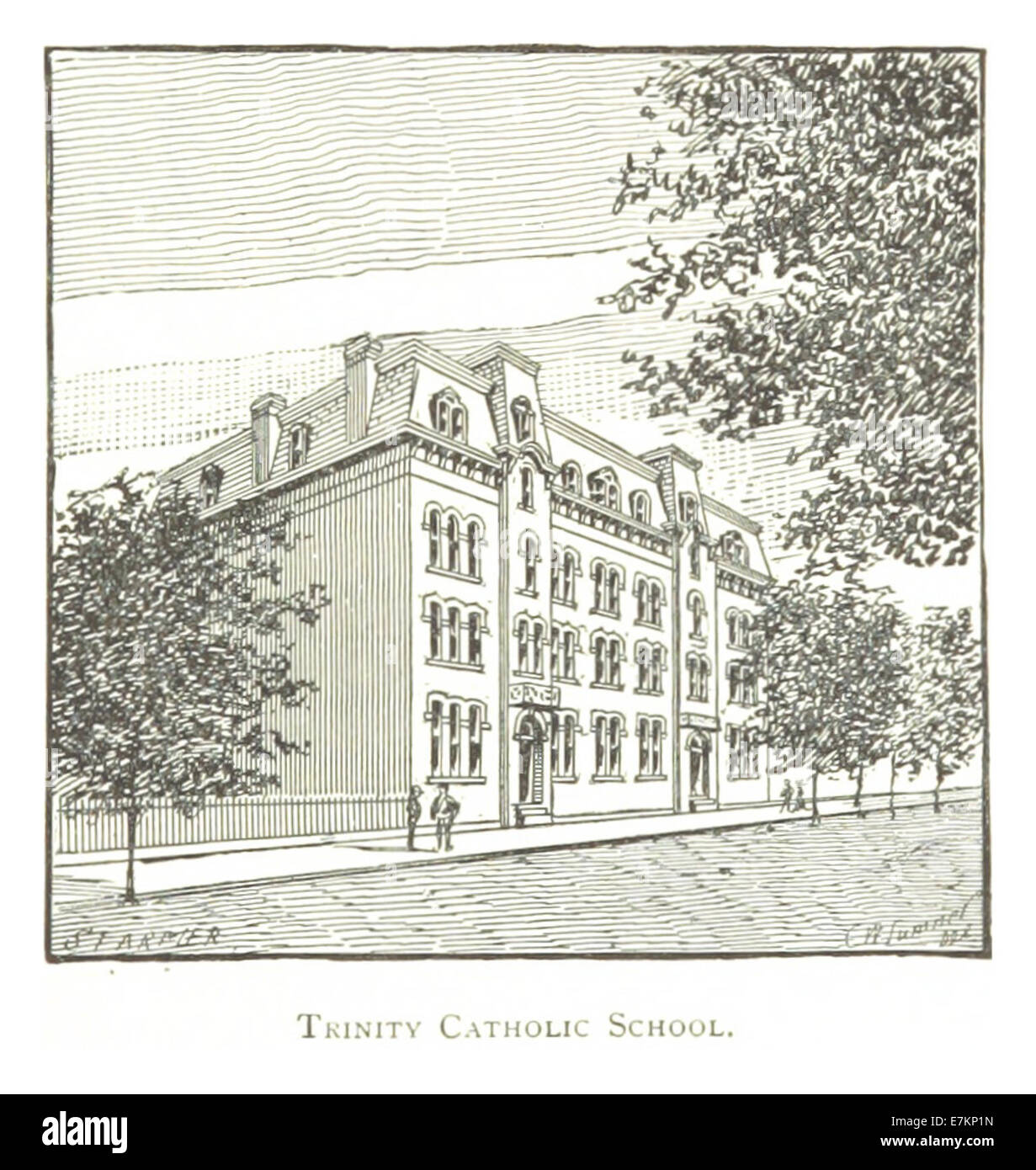 This 1884 map and sketch depict the Trinity Catholic School in Detroit ...