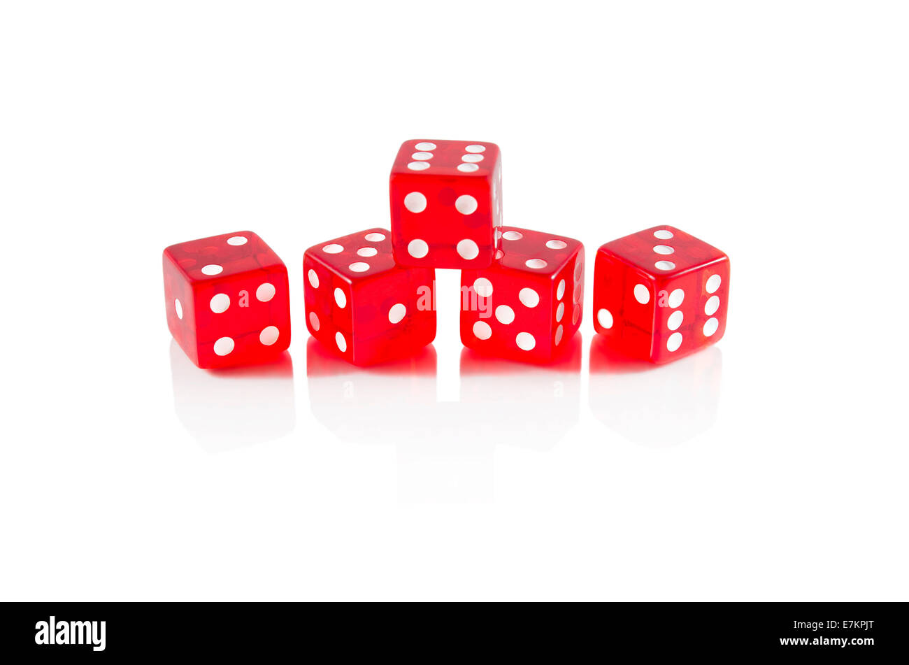 Red dice on white isolated background with beautiful reflection Stock ...