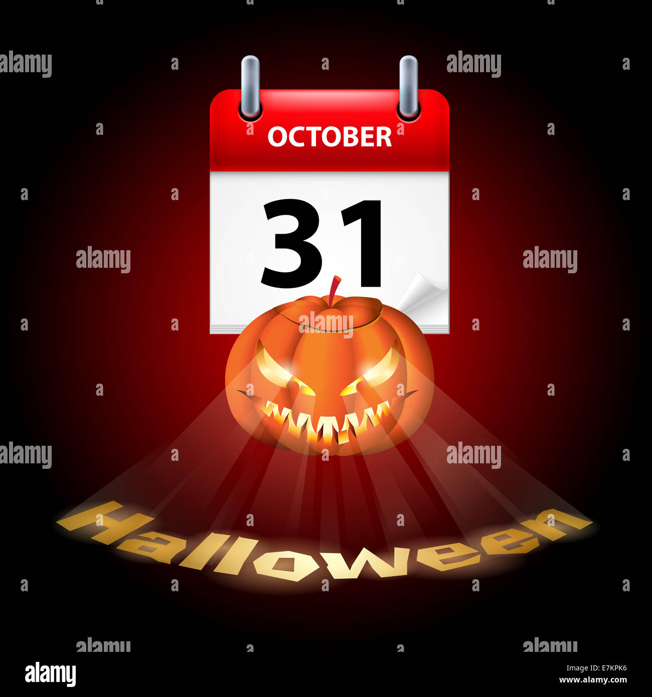 Halloween concept with shining spooky pumpkin and calendar on 31th of ...