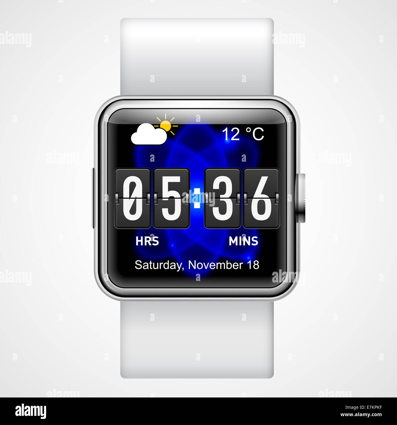 Smart digital wrist watch with square screen on white background Stock ...