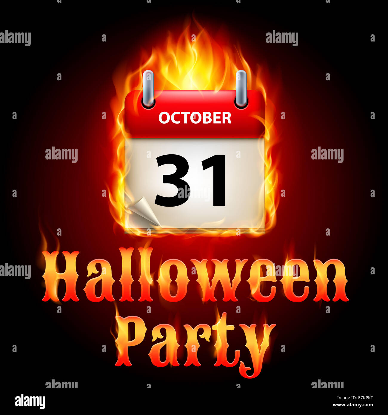 Halloween party invitation design with flaming calendar on 31th of ...