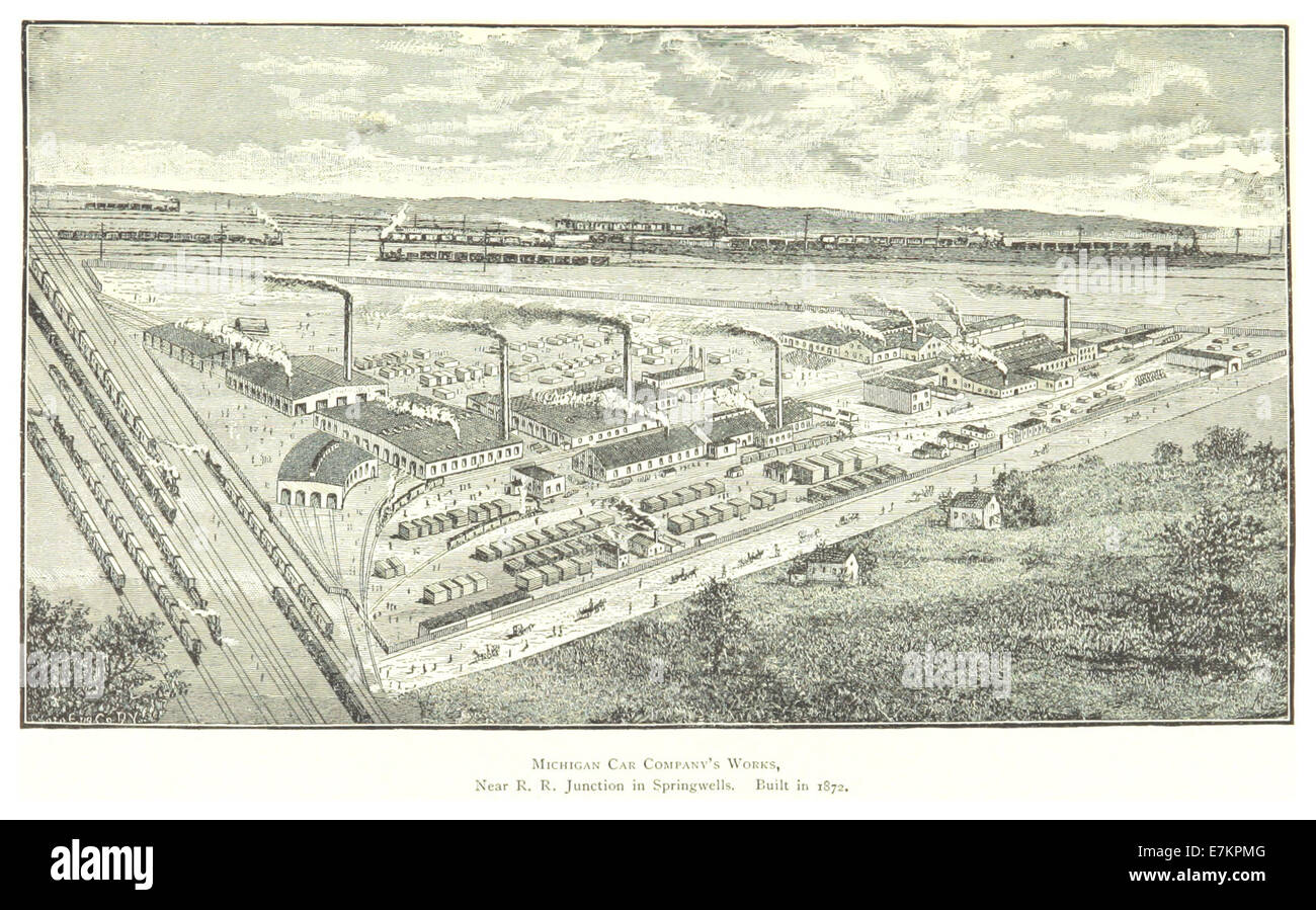 An 1884 drawing depicting the Michigan Car Company's works near the ...