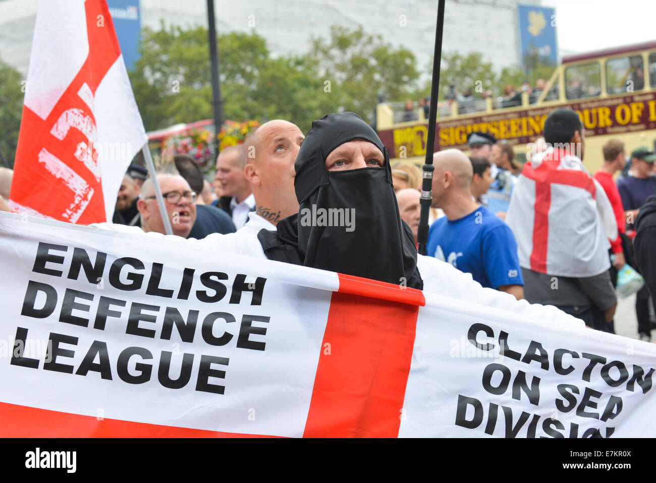 Whitehall, London, UK. 20th September 2014. A male member of the EDL ...