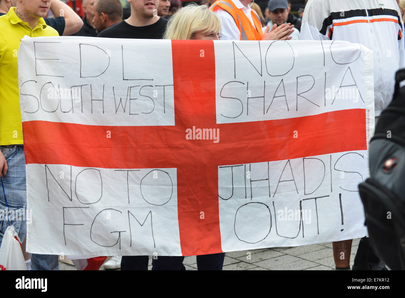 Whitehall, London, UK. 20th September 2014. EDL members holding flags ...