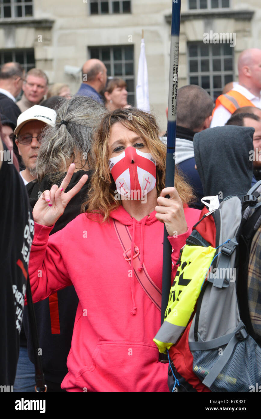 Whitehall, London, UK. 20th September 2014. EDL members on Whitehall ...