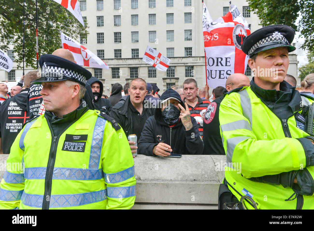 Whitehall, London, UK. 20th September 2014. EDL members on Whitehall ...