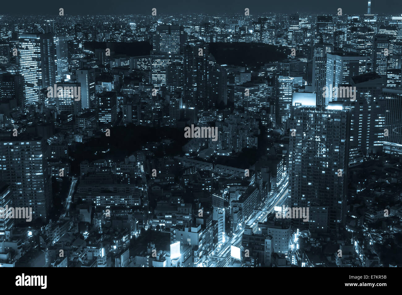 The cityscape of Tokyo at night in cold blue tones Stock Photo - Alamy