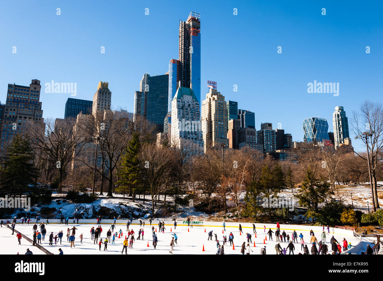 US, New York City, Central Park. Ice skating at the Trump Rink Stock ...
