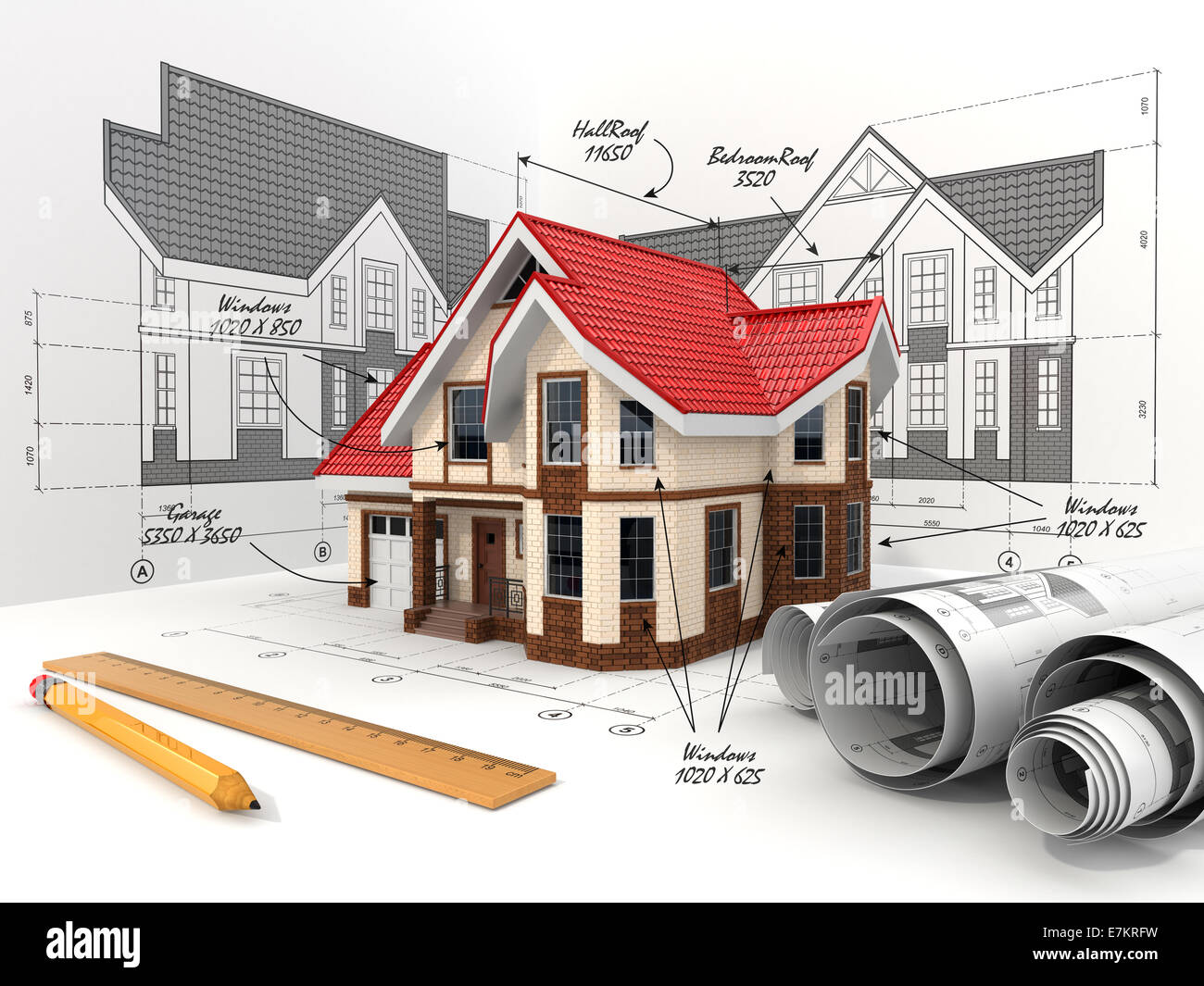 House on the drafts in different projections and blueprints ...
