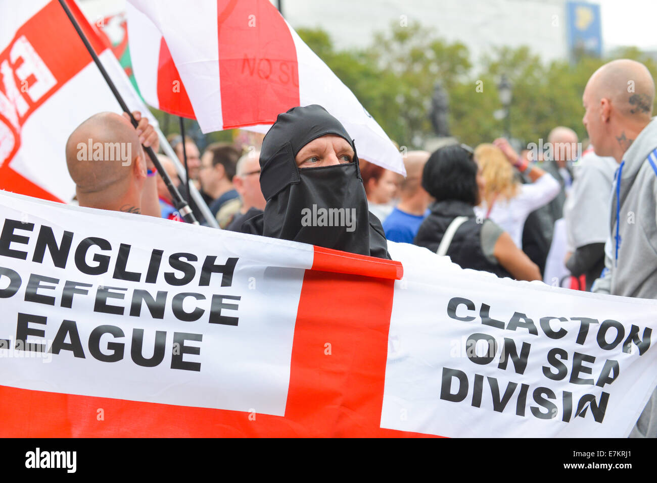 Whitehall, London, UK. 20th September 2014. A male member of the EDL ...
