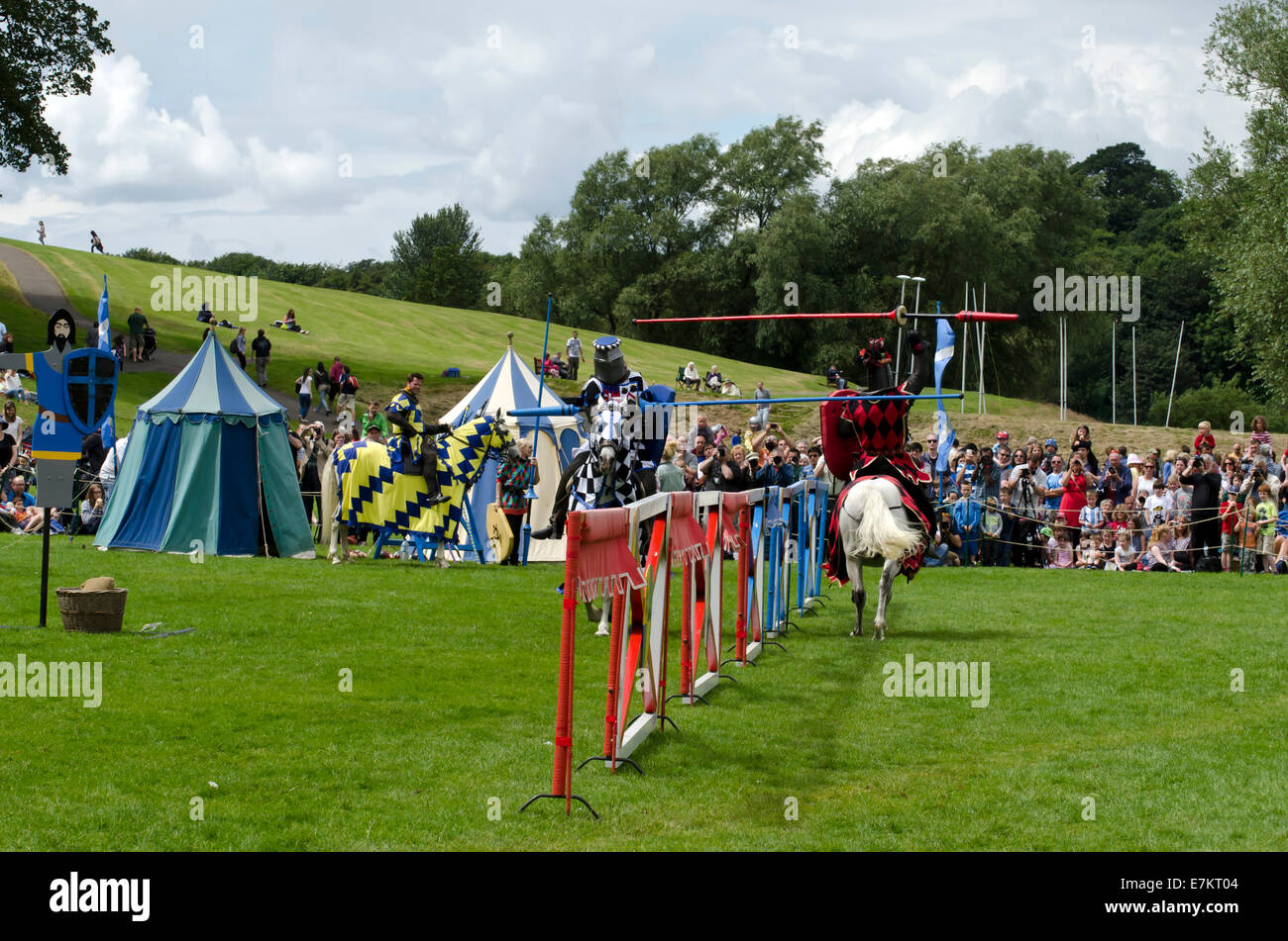 Knights taking part in a medieval jousting tournament at Linlithgow ...