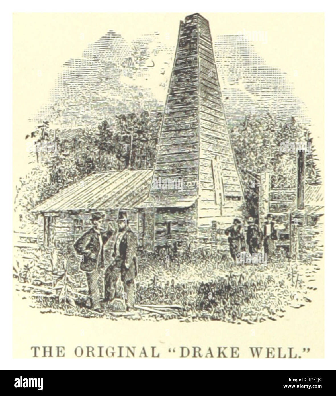 An 1873 illustration by Henry depicting the Original Drake Well in ...