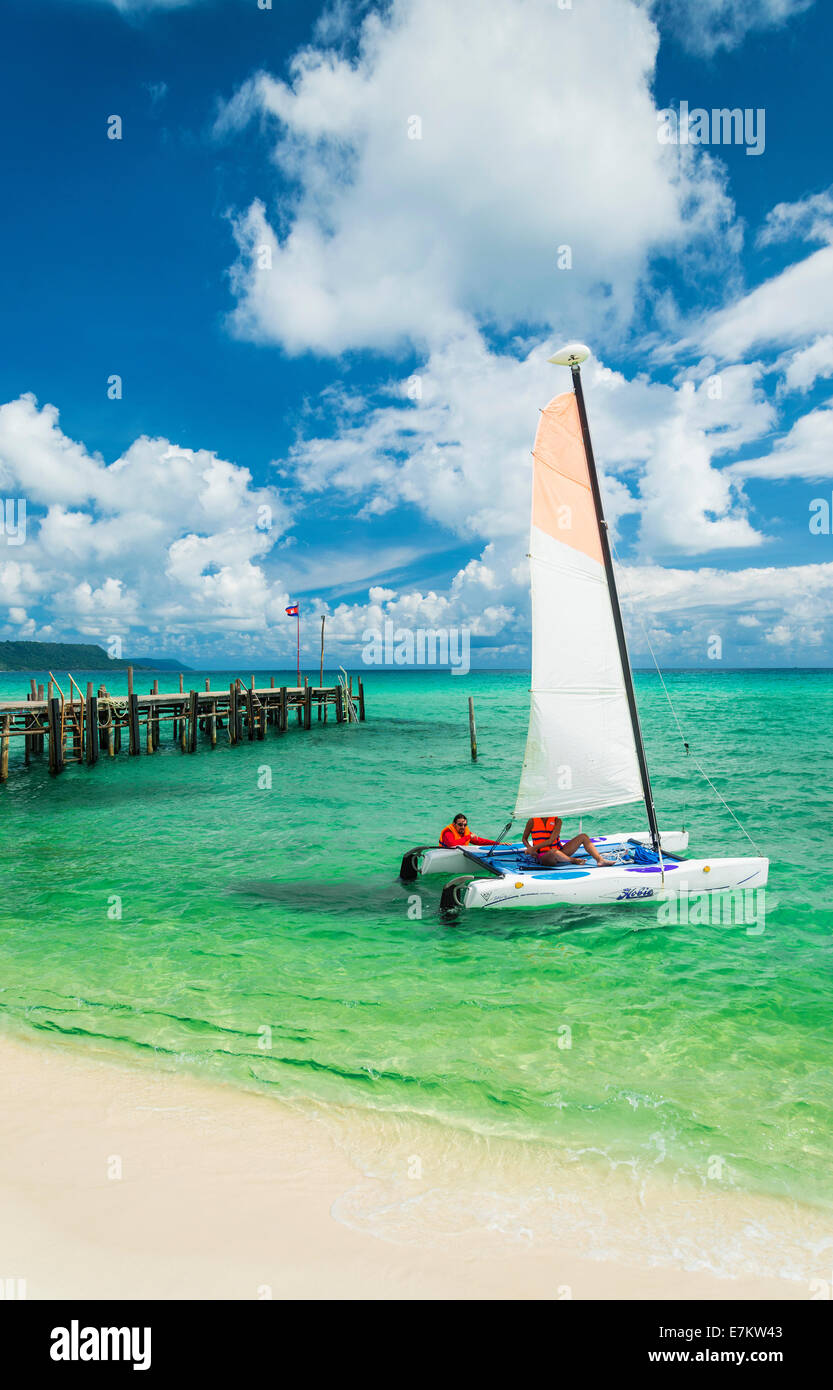 sok san pier in koh rong island cambodia and sailing boat Stock Photo ...