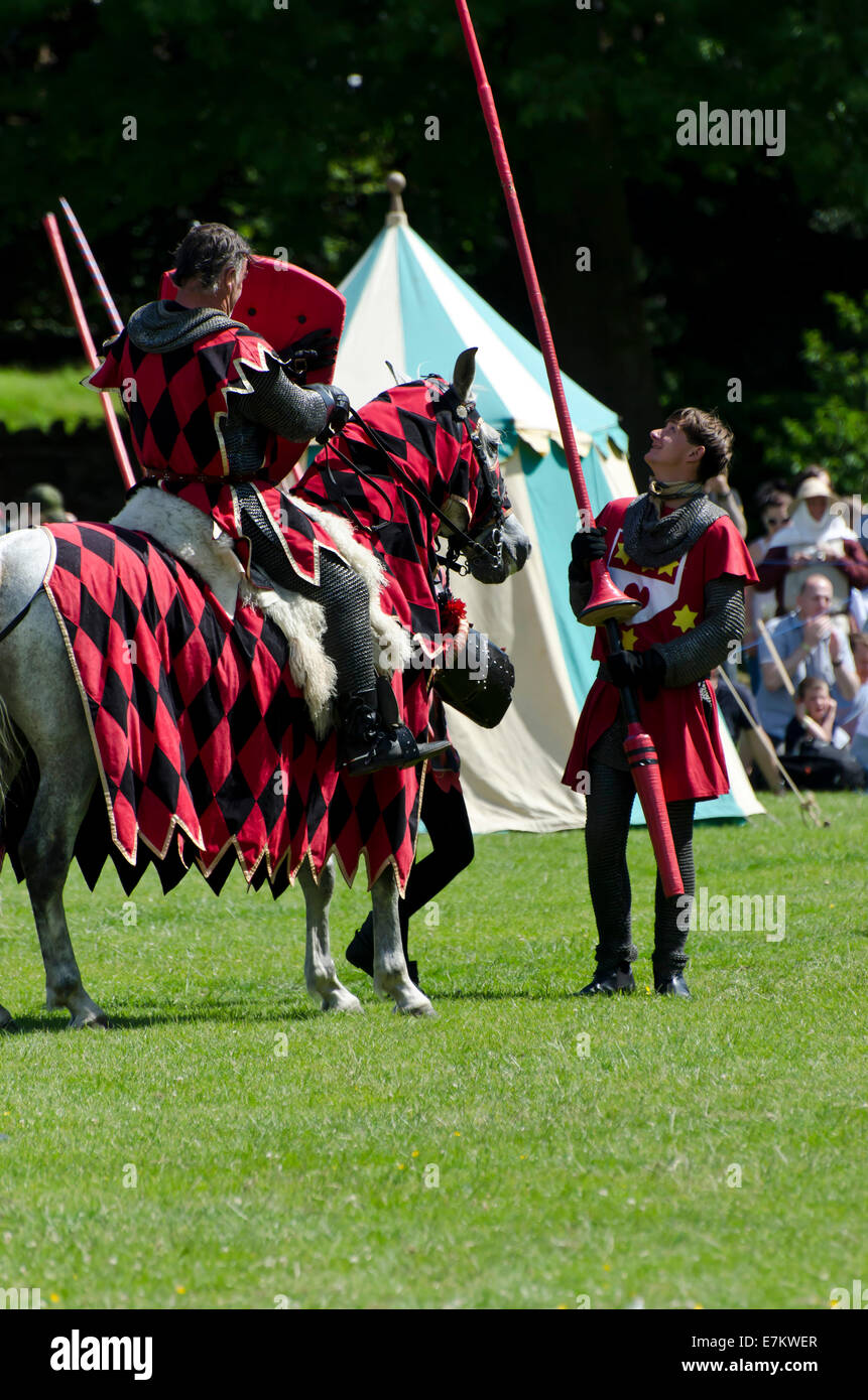 Knights taking part in a medieval jousting tournament at Linlithgow ...