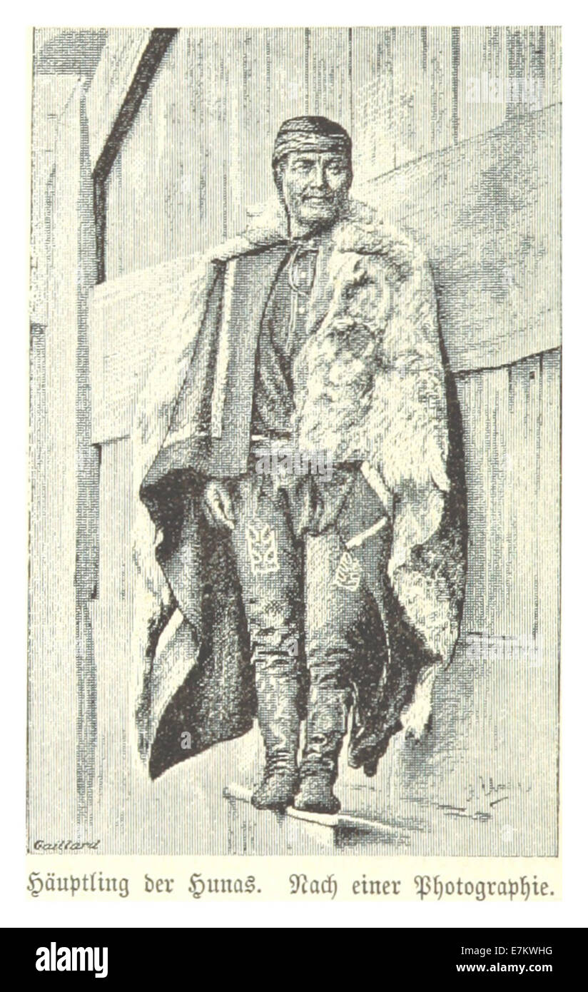 This 1885 drawing by Krause depicts the 'Hauptling der Hunas ...