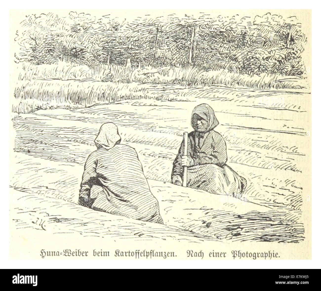 Page 180 from Krause’s 1885 work depicting the Huna people planting ...