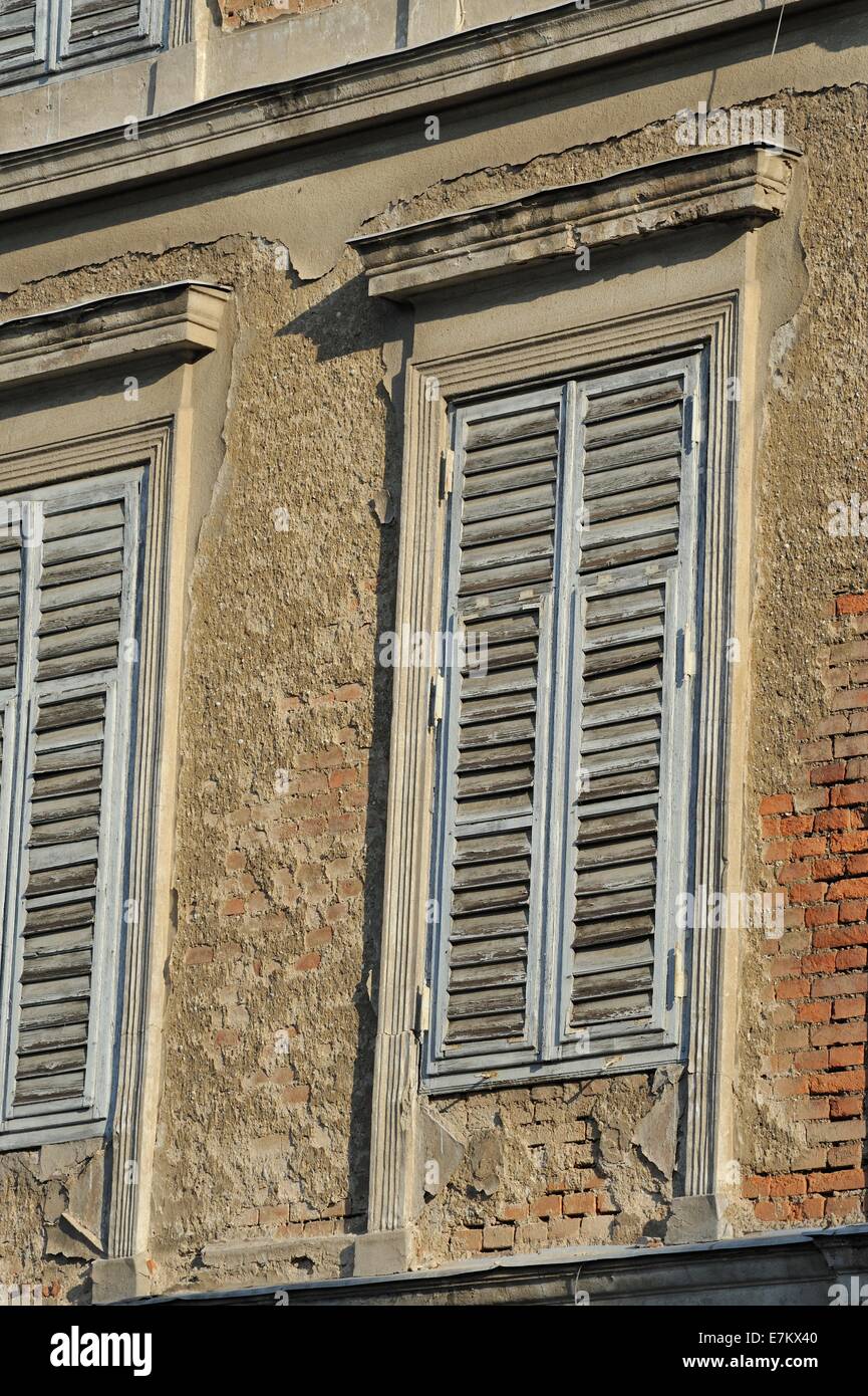 Closed wooden shutter blinds on an old house, Maribor, Slovenia Stock ...