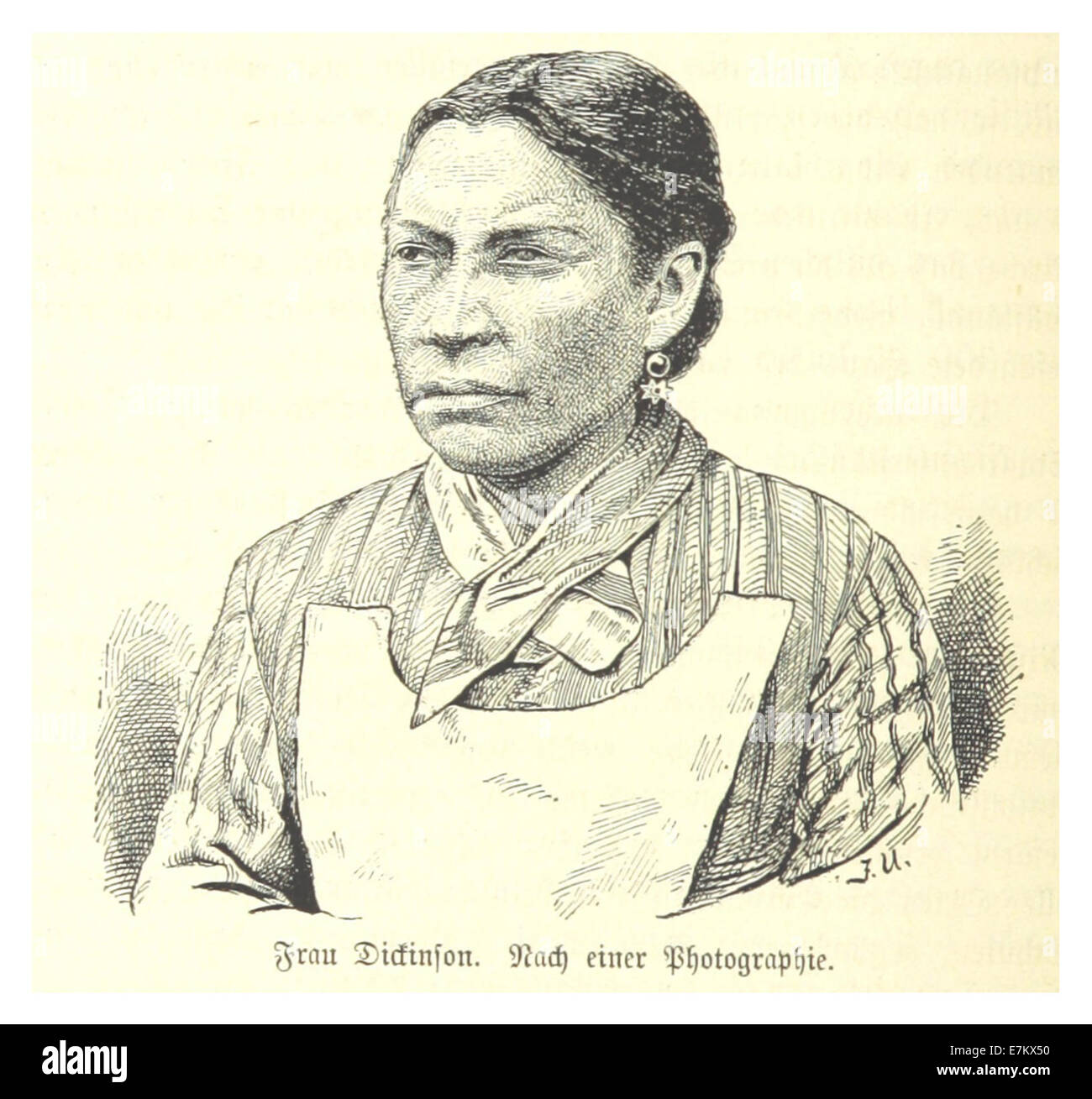An 1885 illustration from *Krause*, depicting Mrs. Dickinson, the first ...