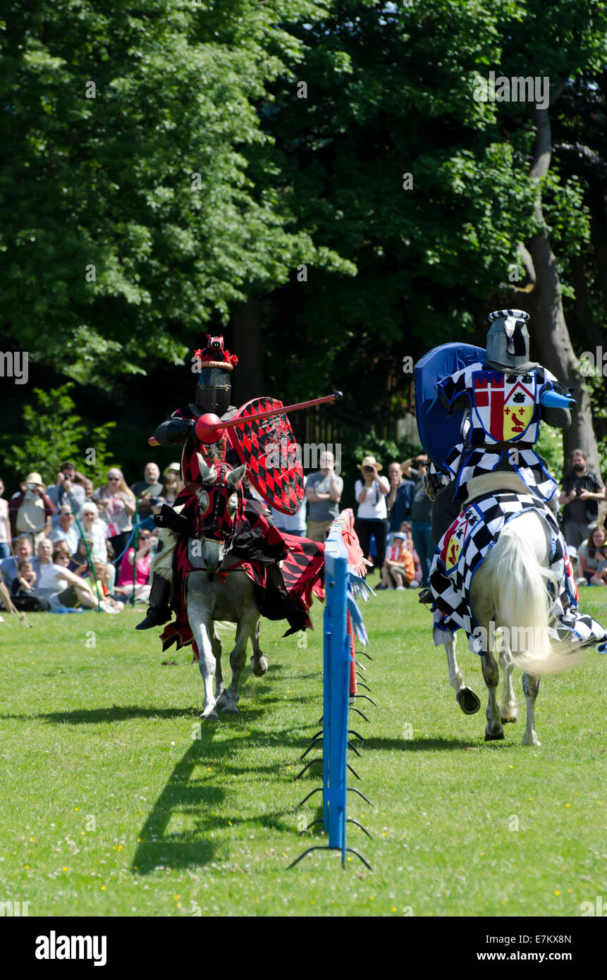 Knights taking part in a medieval jousting tournament at Linlithgow ...
