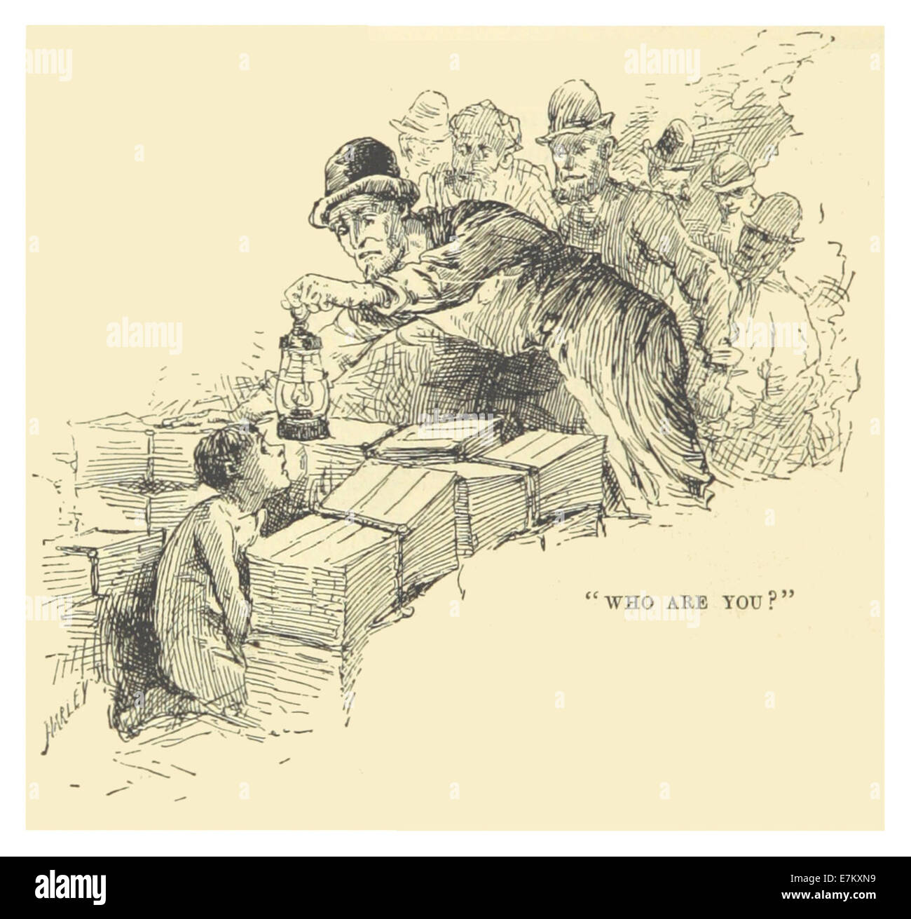 An 1883 illustration from Mark Twain’s work, showing a scene from *The ...