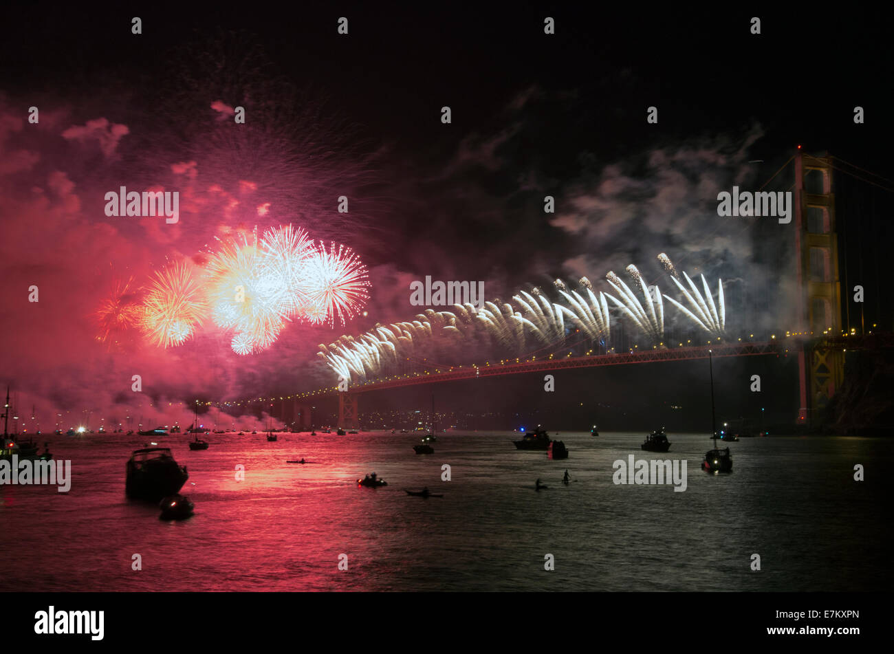Golden Gate Bridge Seventy-fifth anniversary celebration fireworks off ...