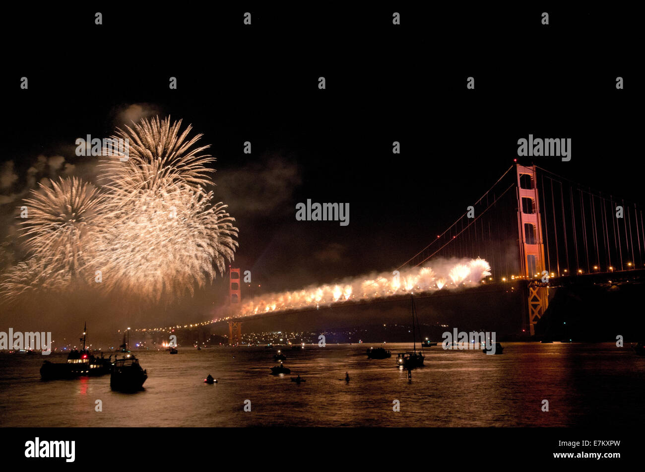 Golden Gate Bridge At Night With Fireworks