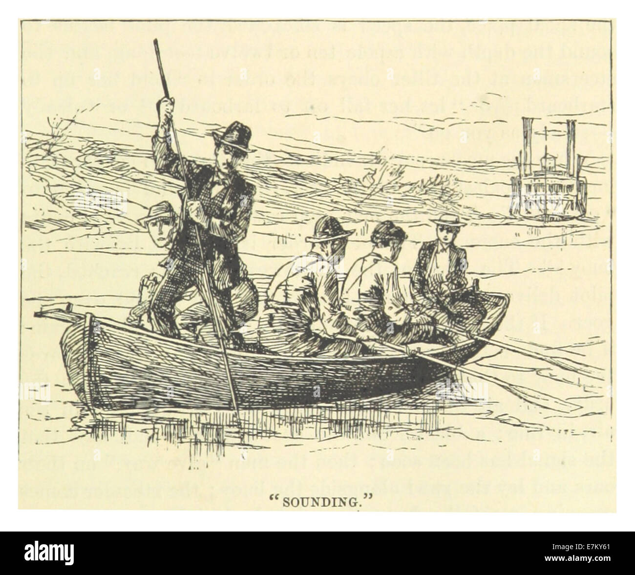 This 1883 drawing from *Mark Twain* titled 'Sounding' showcases an ...