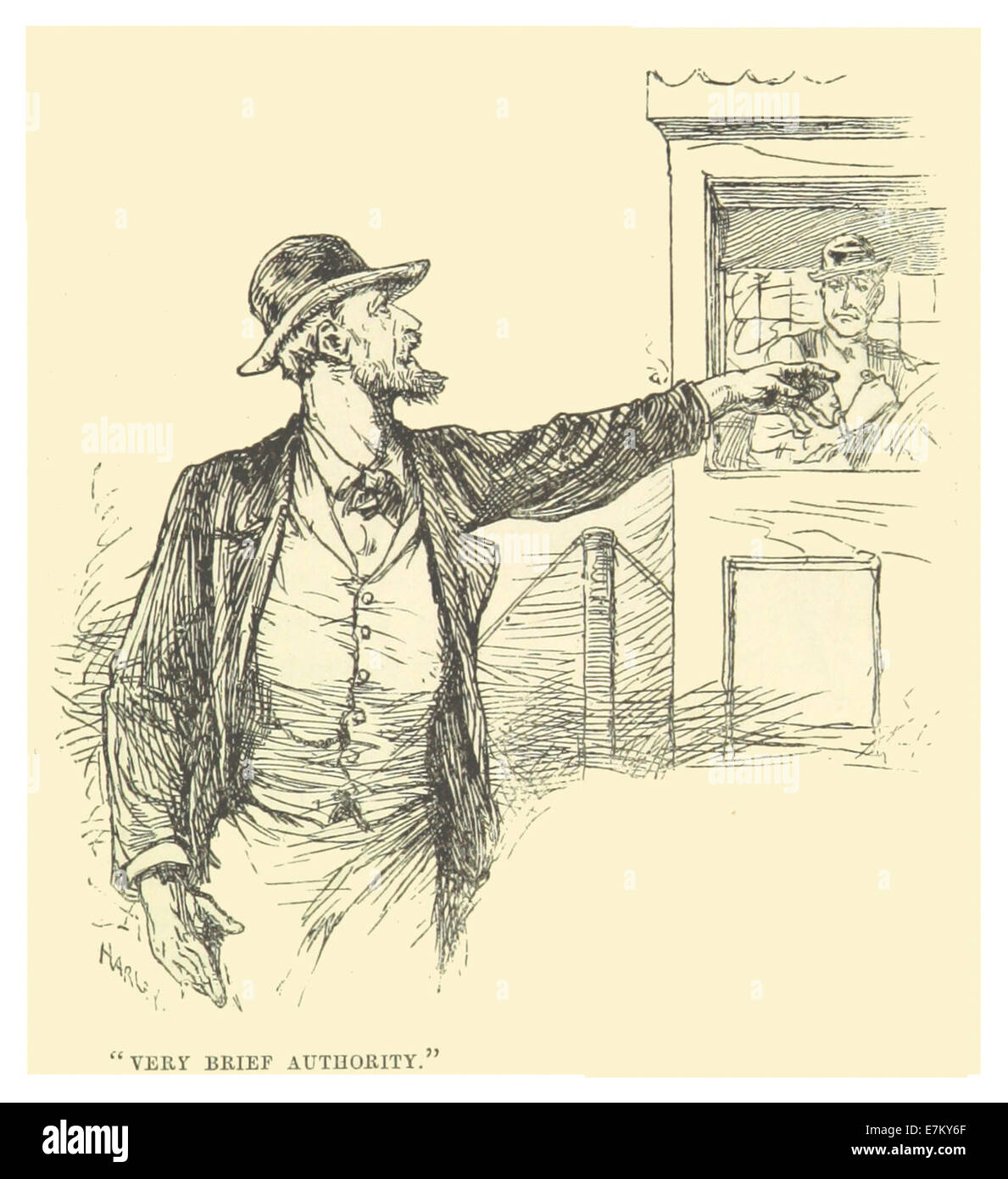 An 1883 drawing by Mark Twain titled *Very Brief Authority*, reflecting ...