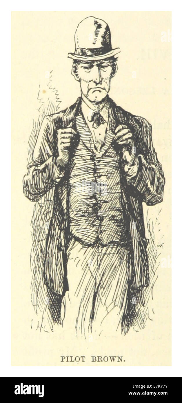 An 1883 illustration by Mark Twain, titled *Pilot Brown*, depicting a ...