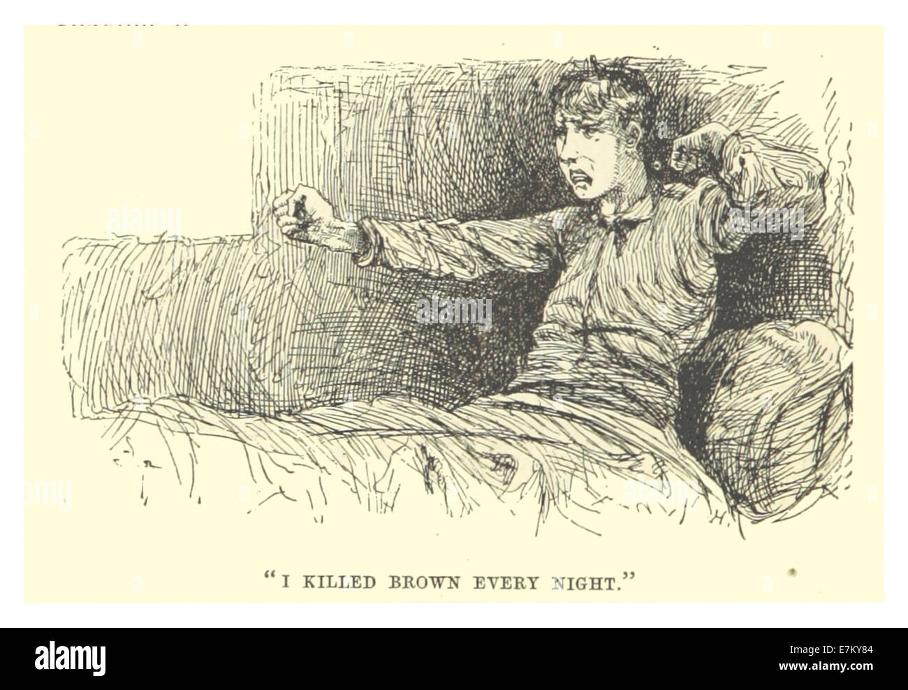 An 1883 illustration by Mark Twain illustrating a scene of the narrator’s nightly experience ...