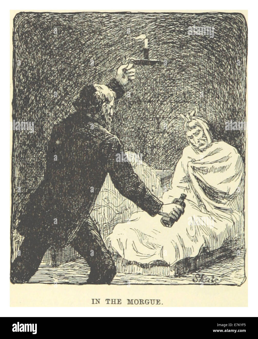 This 1883 illustration by Mark Twain, titled 'In the Morgue,' presents ...