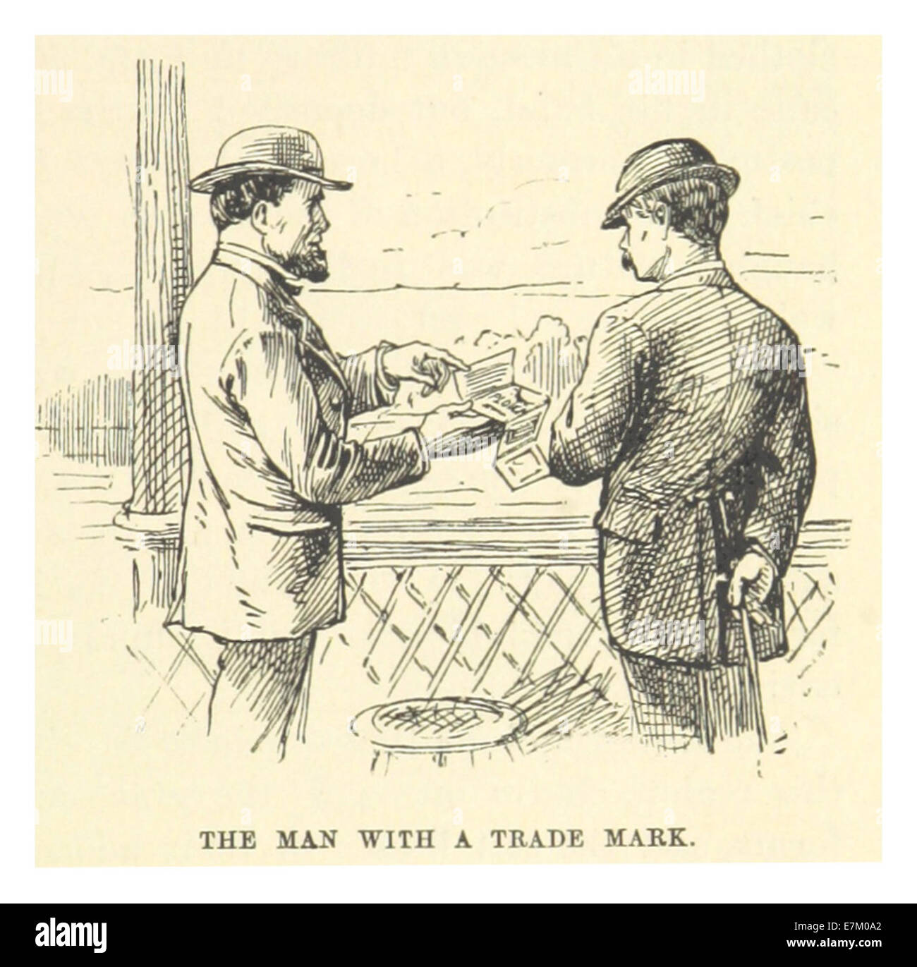 An illustration from Mark Twain's 1883 work, *The Man with a Trade-Mark ...