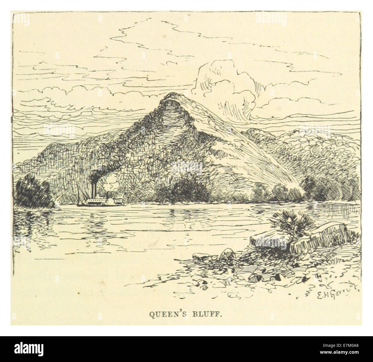 A 1883 illustration by Mark Twain of Queen's Bluff, a location ...