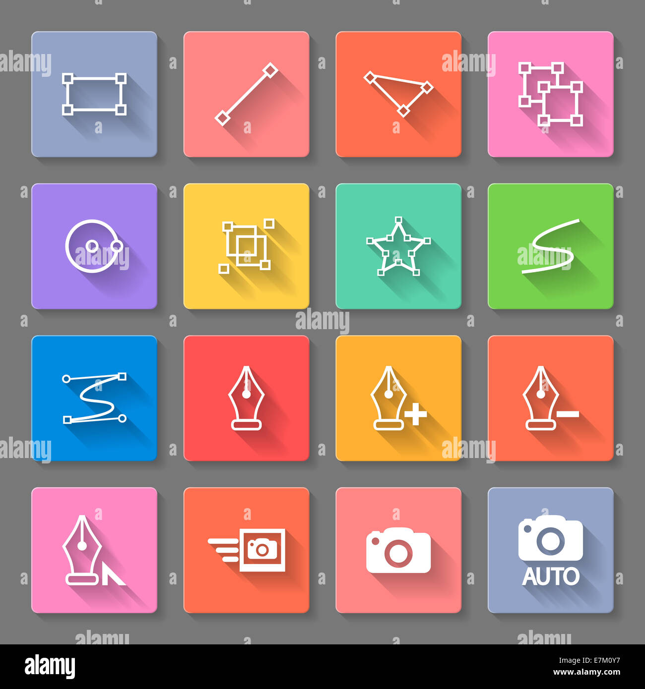 Set of flat square icons with functions on the gray background Stock ...