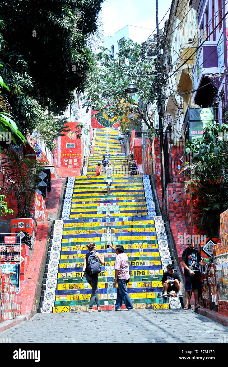 street scene Selaron steps Lapa Rio de Janeiro Brazil Stock Photo - Alamy