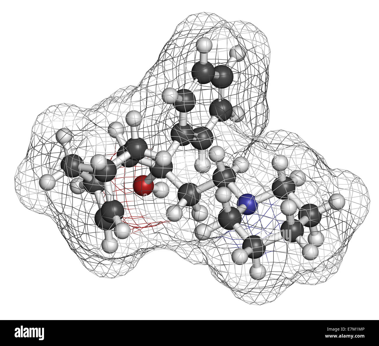 Biperiden Parkinson's disease drug molecule. Atoms are represented as ...