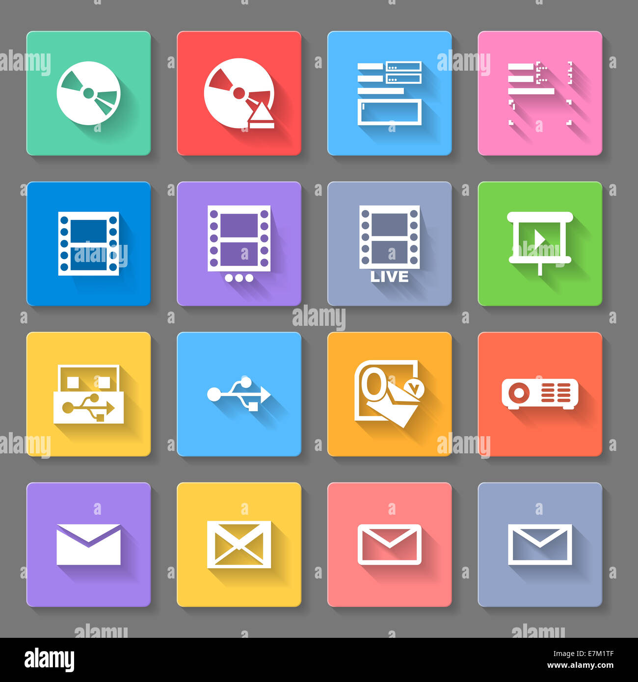 Set of flat square icons on gray background Stock Photo - Alamy