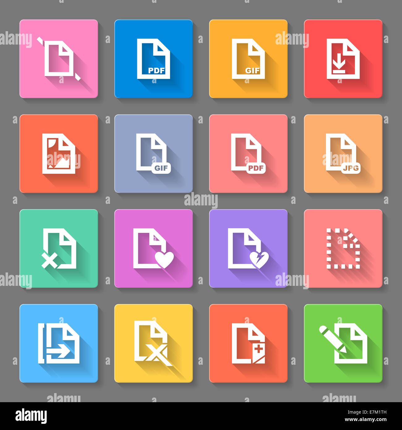 Set of flat square icons with formats on gray background Stock Photo ...