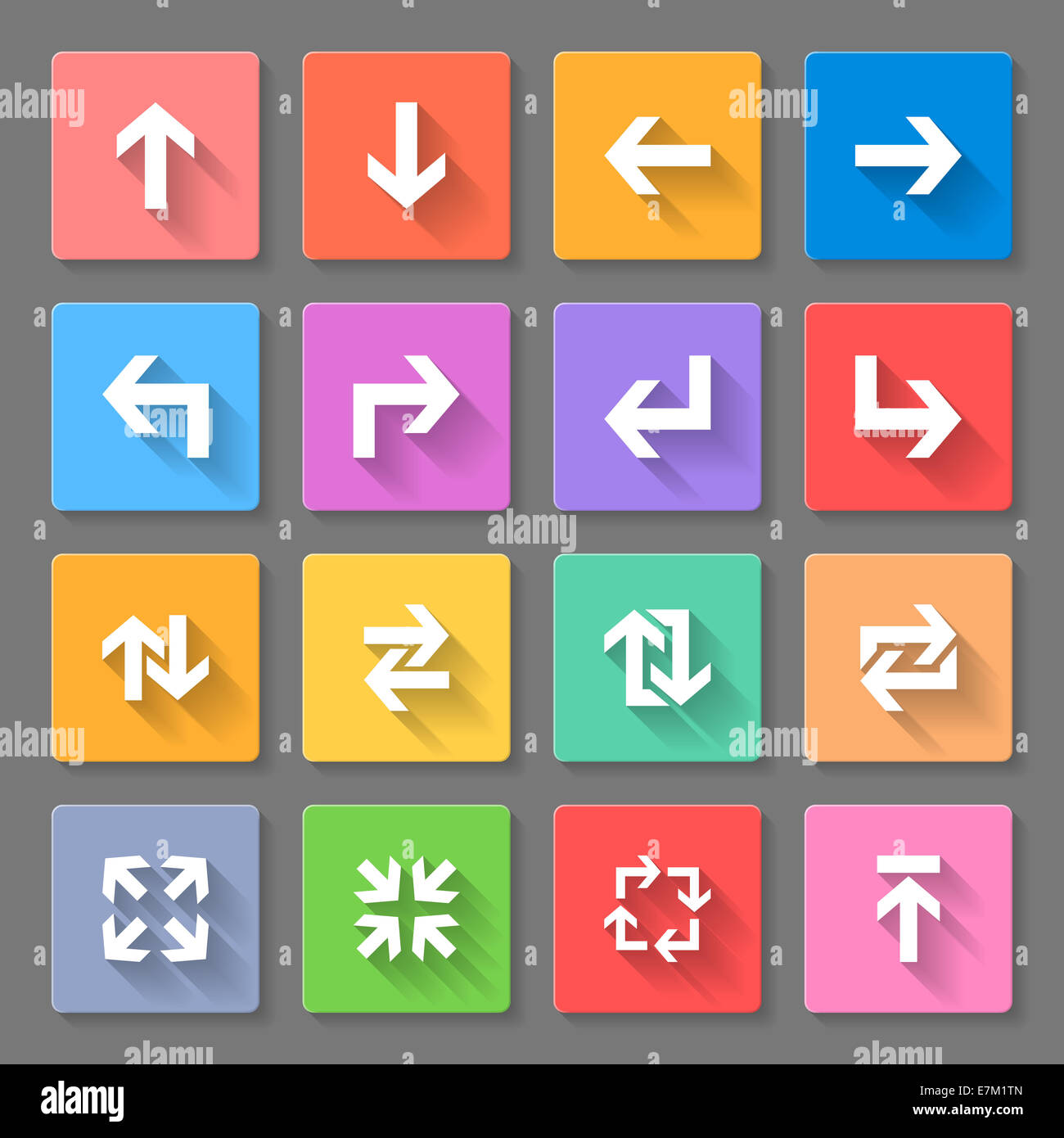 Set of flat square icons with arrows on a gray background Stock Photo ...