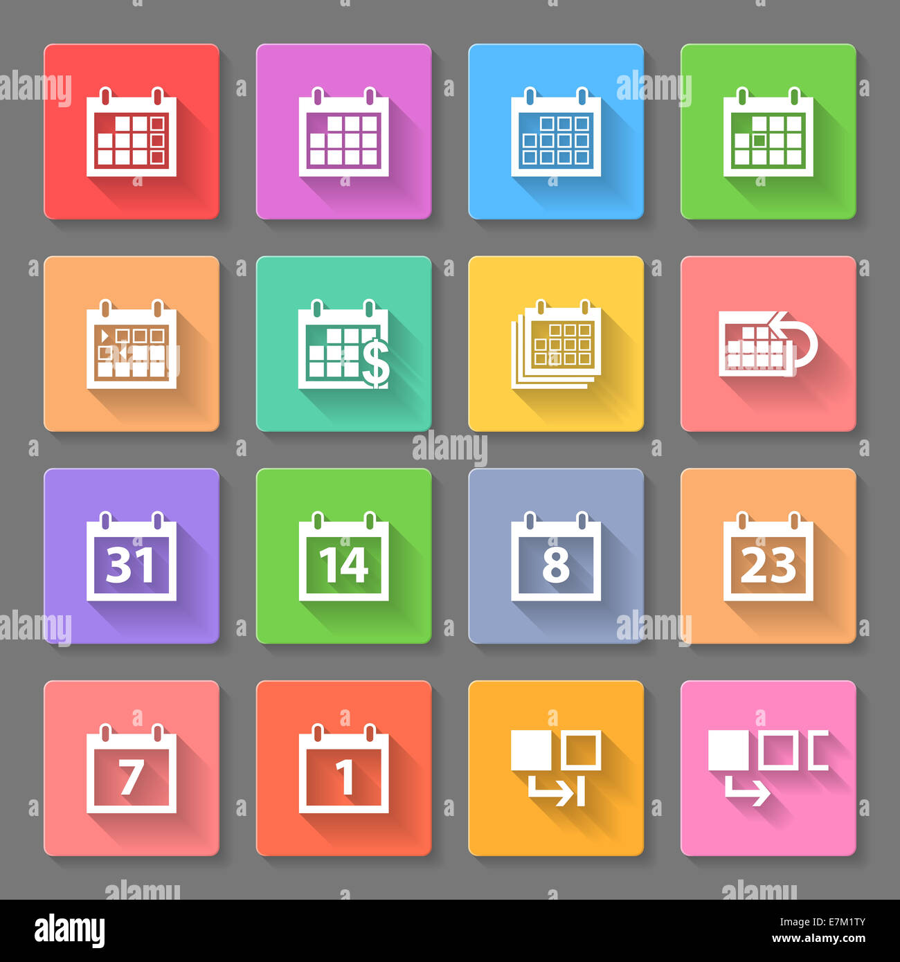 Set of flat square icons with calendars on the gray background Stock ...