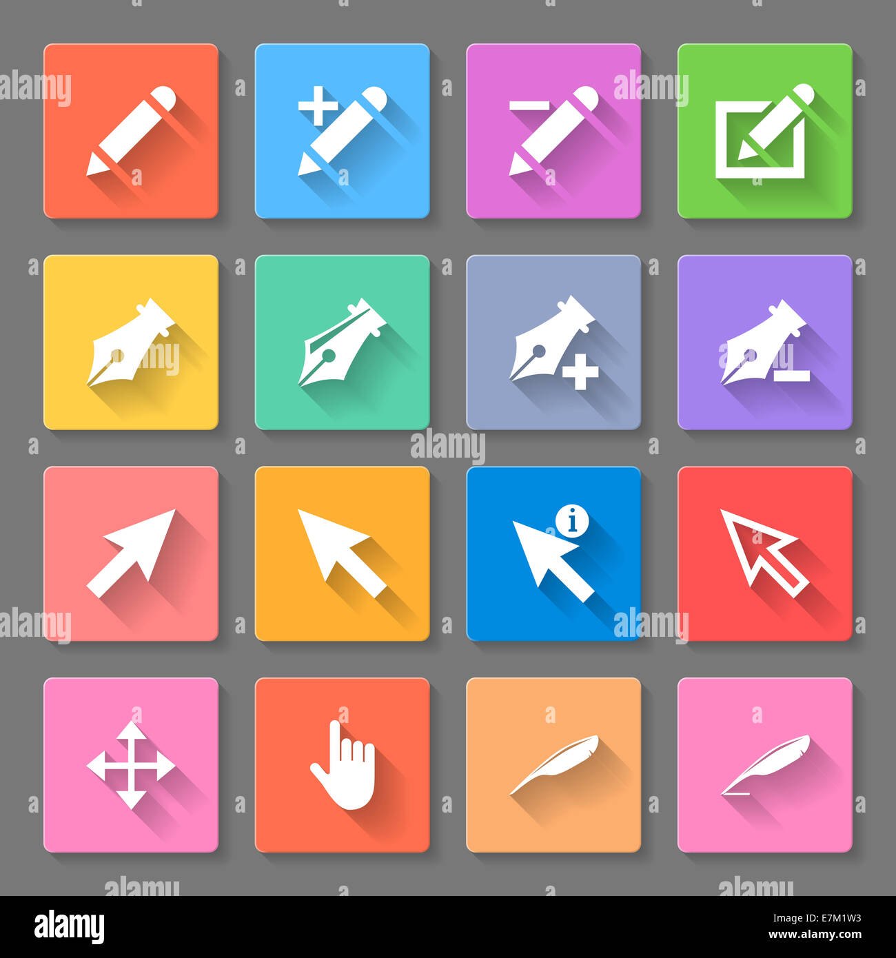 Set of flat square buttons with cursors on the gray background Stock ...