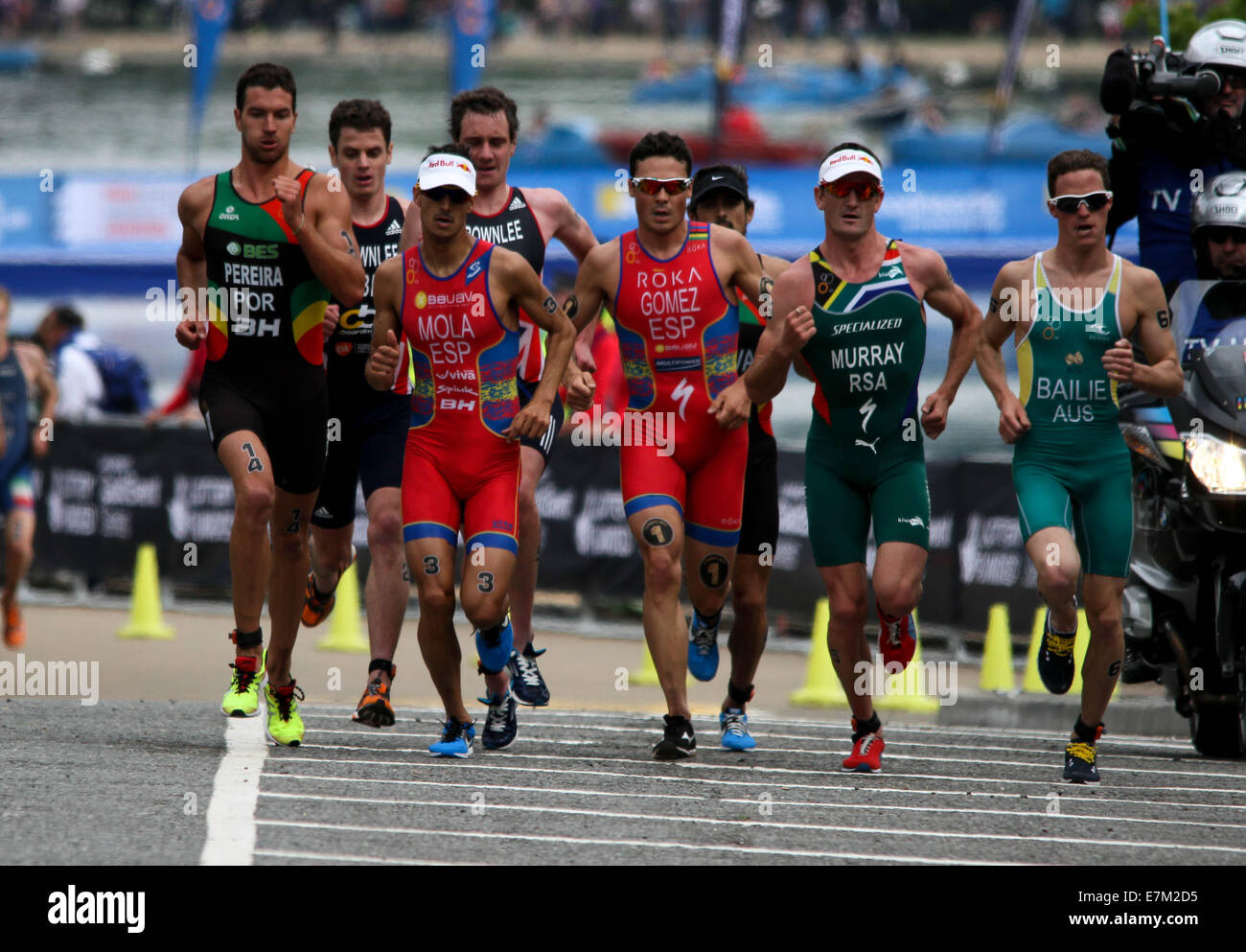 Mario Mola and javier Gomez leading at the race during the 2014 Itu ...