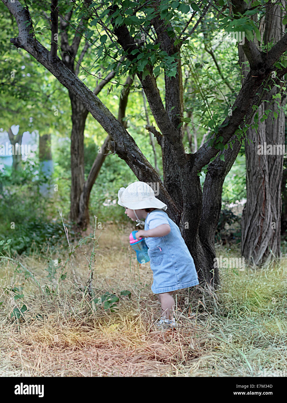 The baby on walk.The little girl on walk, taking the first steps ...