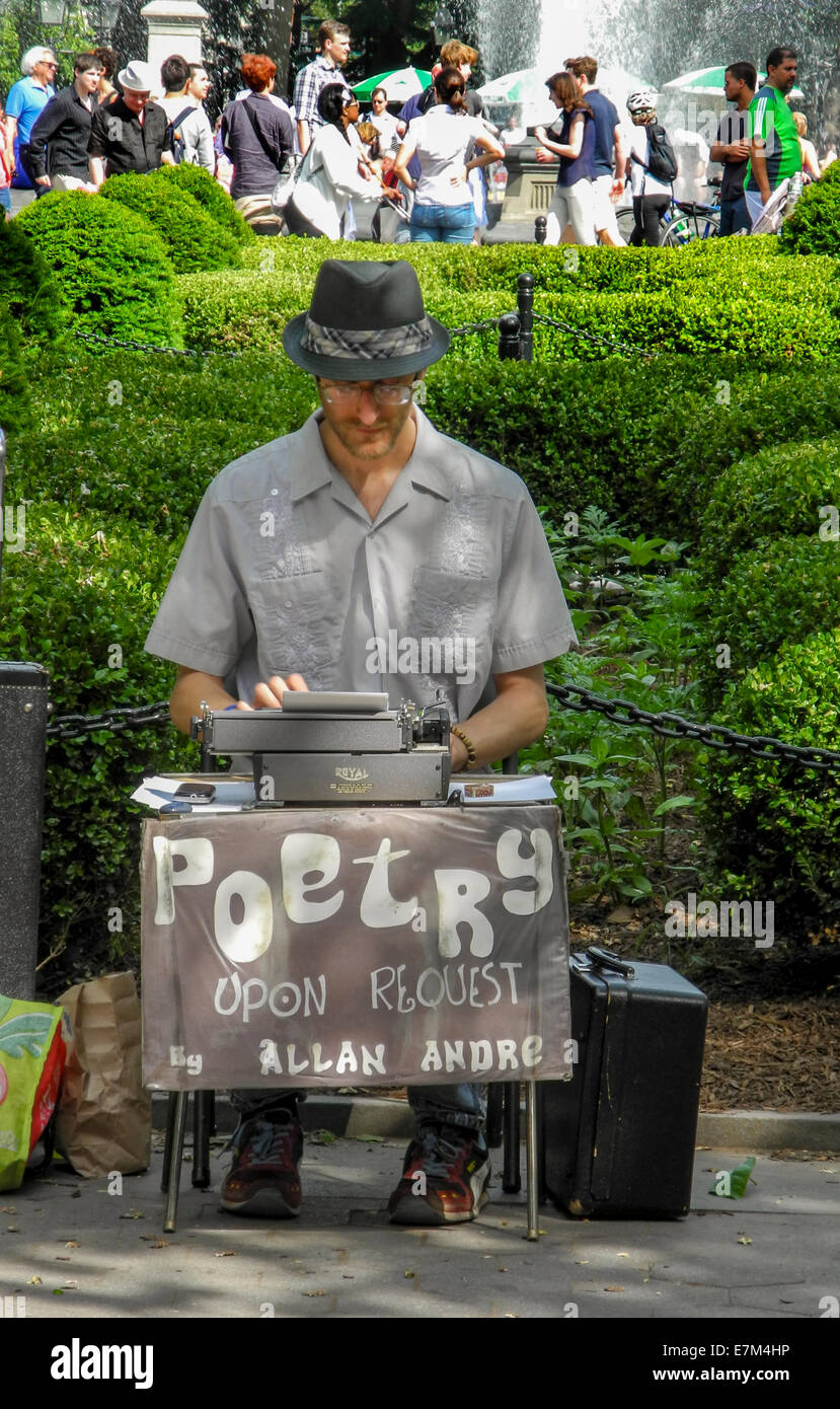 Man typewriter offers write poems hi-res stock photography and images ...