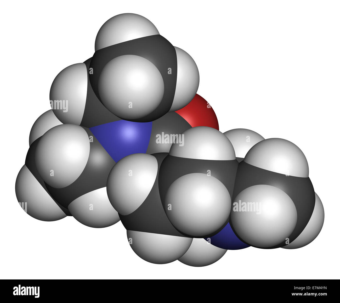 Diethylcarbamazine anthelmintic drug molecule. Atoms are represented as ...